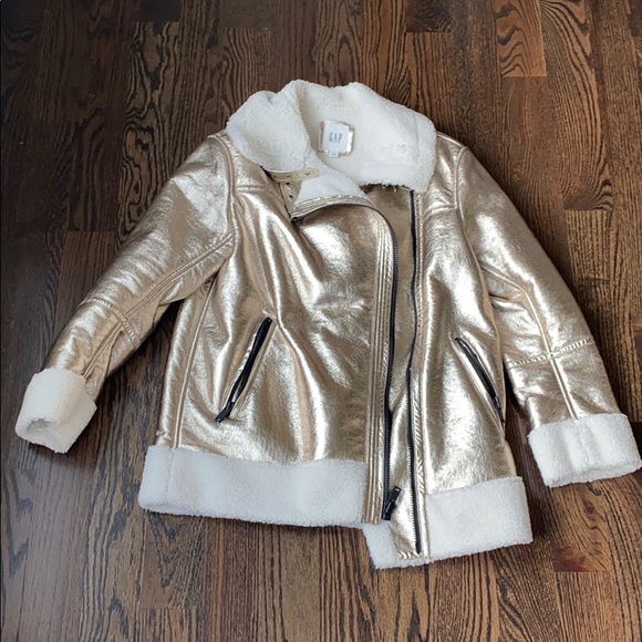 GAP | Jackets & Coats | Gold Lemay Vegan Leather Bomber With Shearling ...